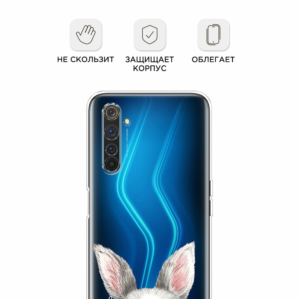 Чехол на Realme 6 Pro / Реалми 6 Про с принтом "Карандашный кролик 2 - 8 марта", прозрачный — фото 1