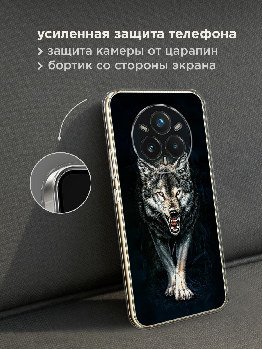 Чехол на Realme 14 Pro+ / Реалми 14 Про+ с принтом "Злобный волк из ночи" — фото 1