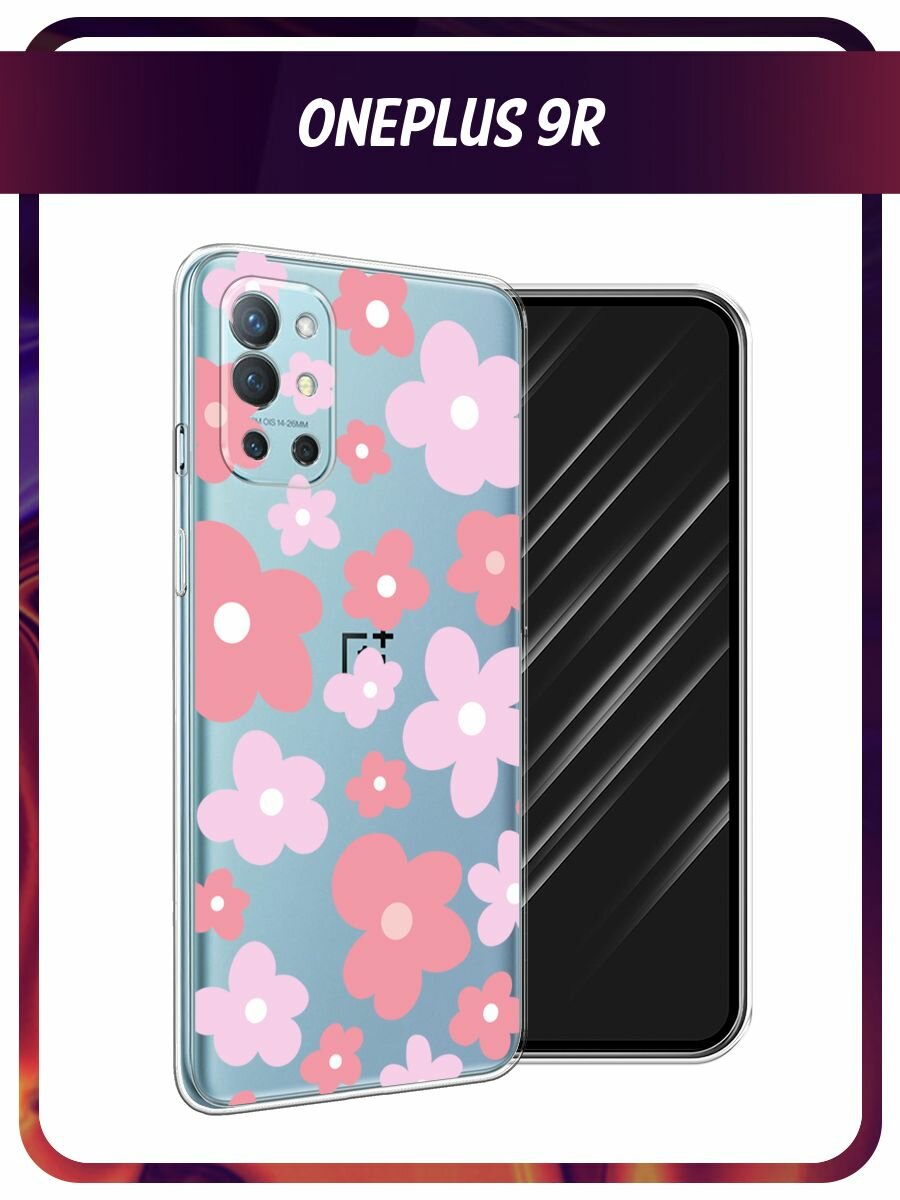 Чехол на OnePlus 9R / ВанПлас 9R с принтом "Нежные розовые цветочки рисунок", прозрачный