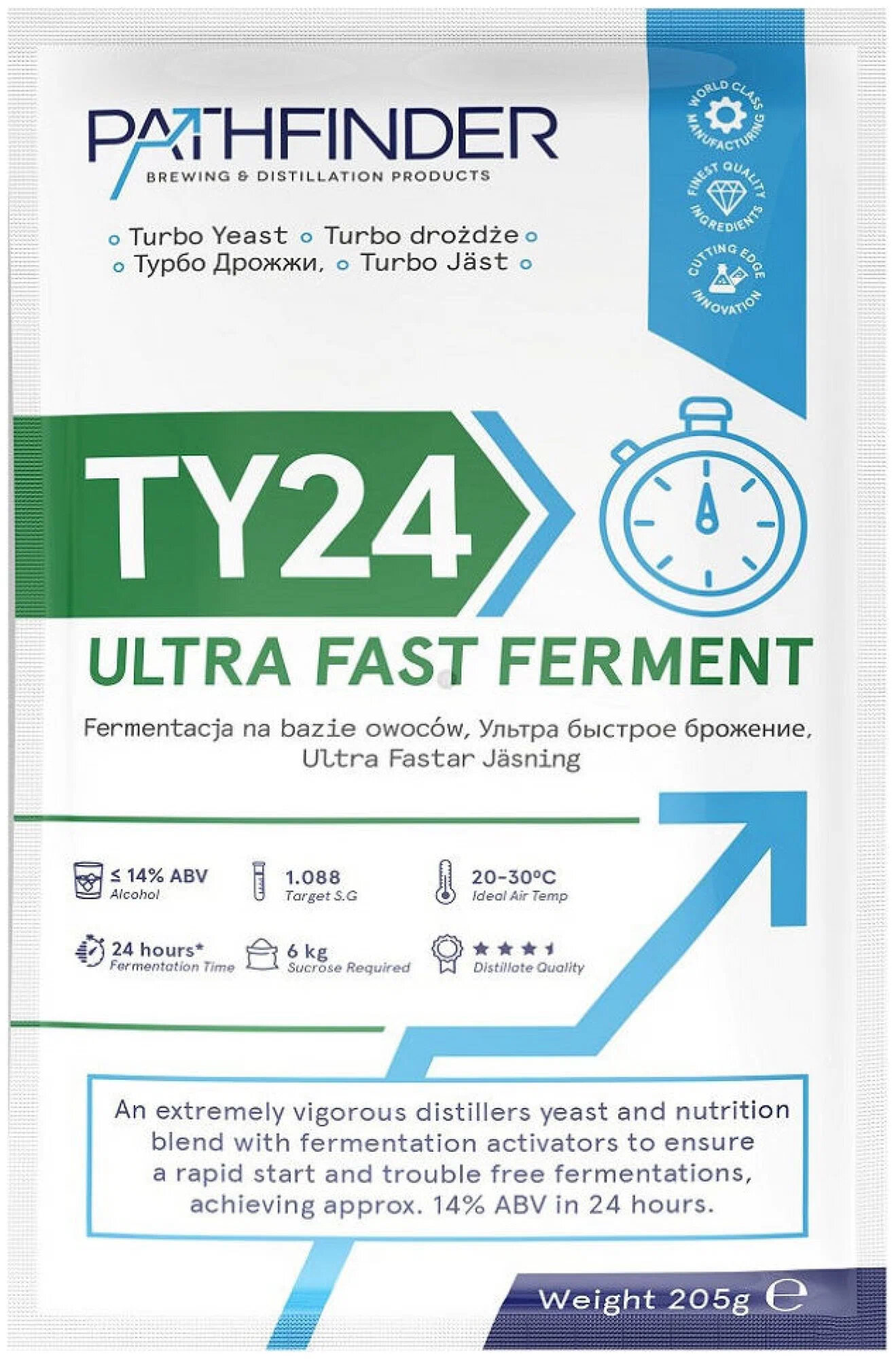 Турбо Дрожжи PATHFINDER 24 Ultra Fast Ferment, спиртовые, 205 грамм