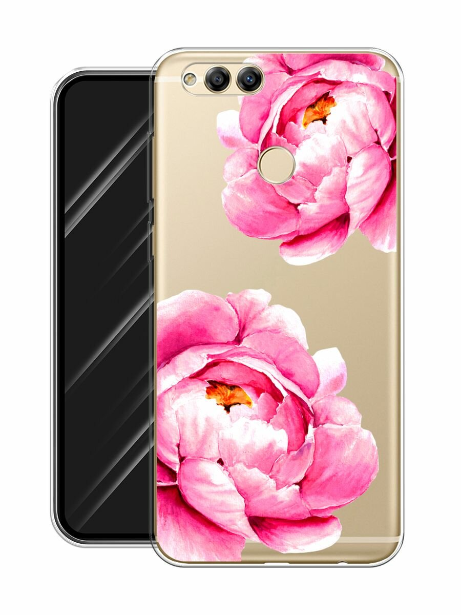 Чехол на Honor 7X / Хонор 7Х с принтом "Open peonies", прозрачный — фото 1