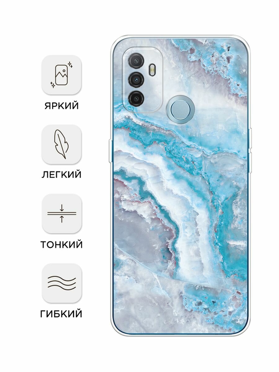 Чехол на Oppo A53 / Оппо А53 с принтом "Нежно-голубой мрамор" — фото 1