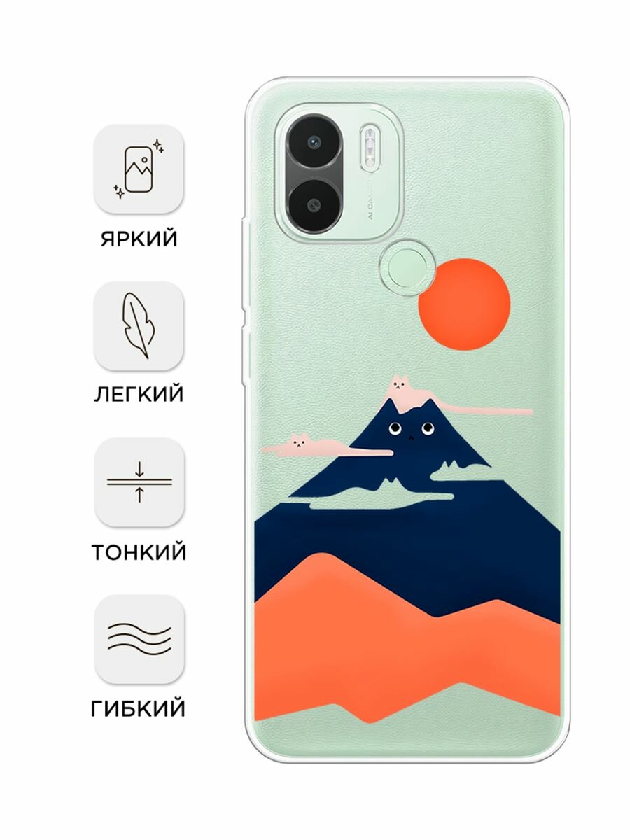 Чехол на Xiaomi Redmi A1+/Redmi A2+/Poco C51/C50 / Редми A1+ с принтом "Кот-гора", прозрачный — фото 1