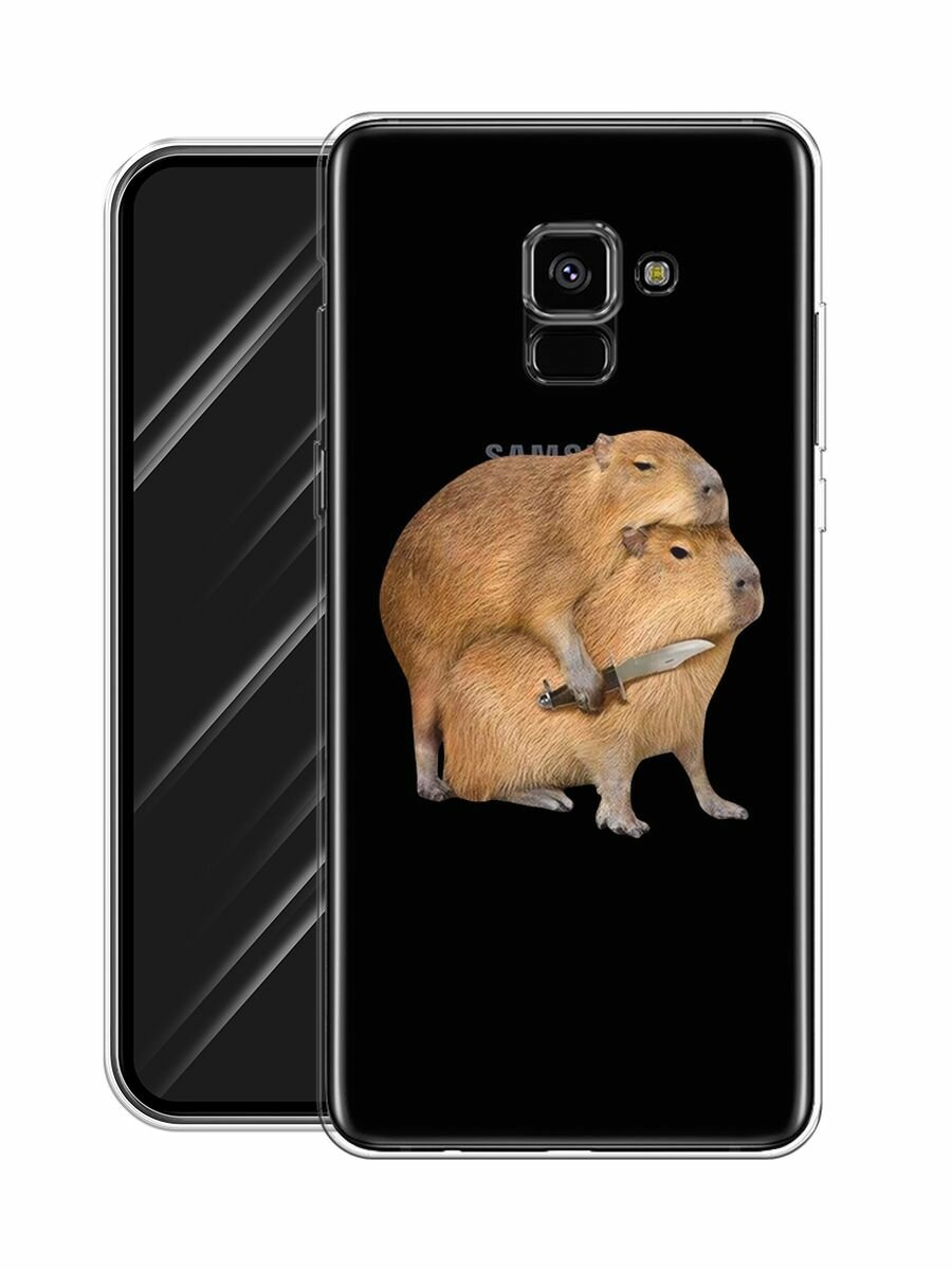 Чехол на Samsung Galaxy A8 + / Самсунг Галакси А8 Плюс 2018 с принтом "Капибара с ножом", прозрачный — фото 1