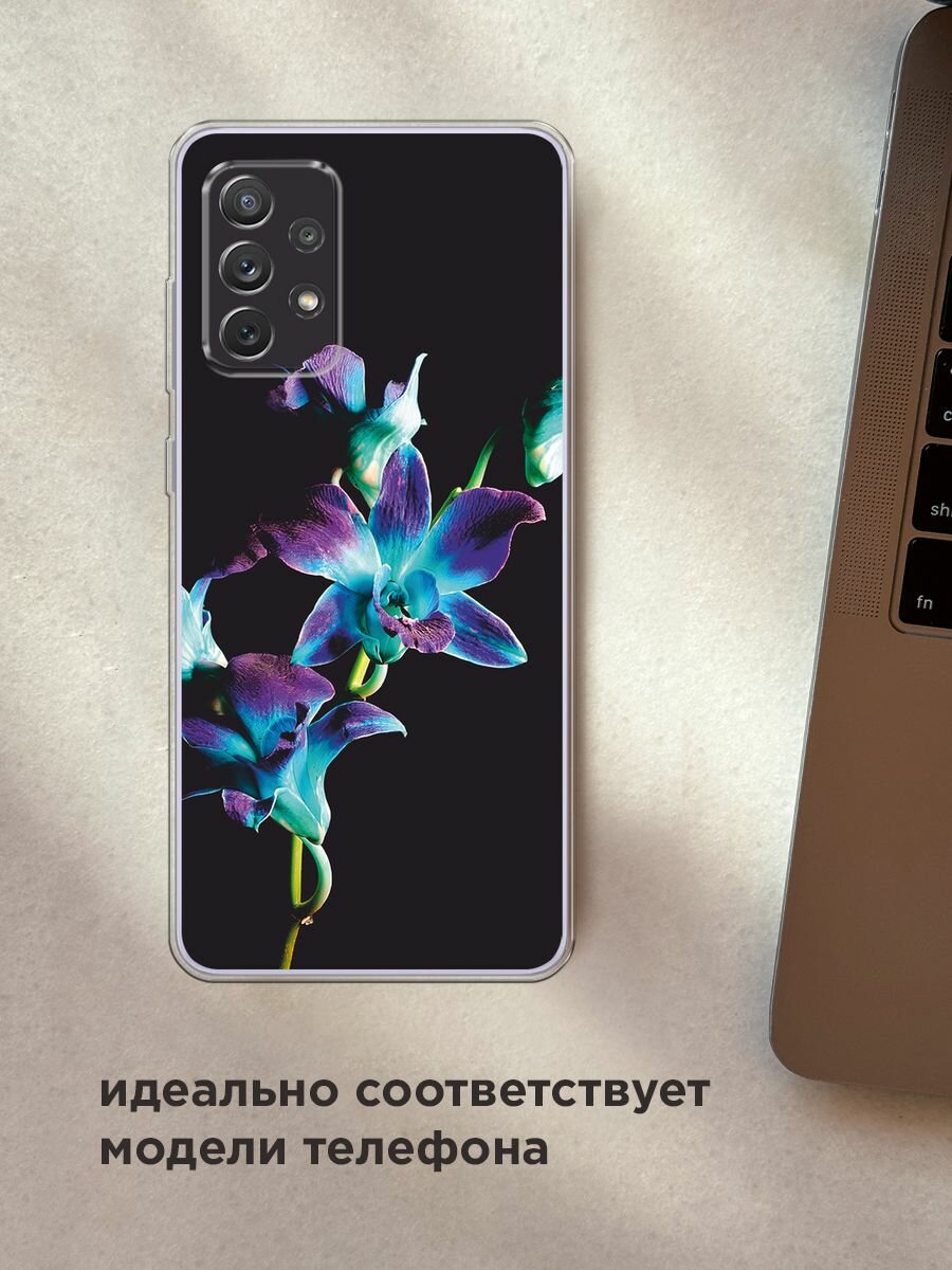 Чехол на Samsung Galaxy A73 / Самсунг Галакси А73 с принтом "Синий цветок на черном" — фото 1