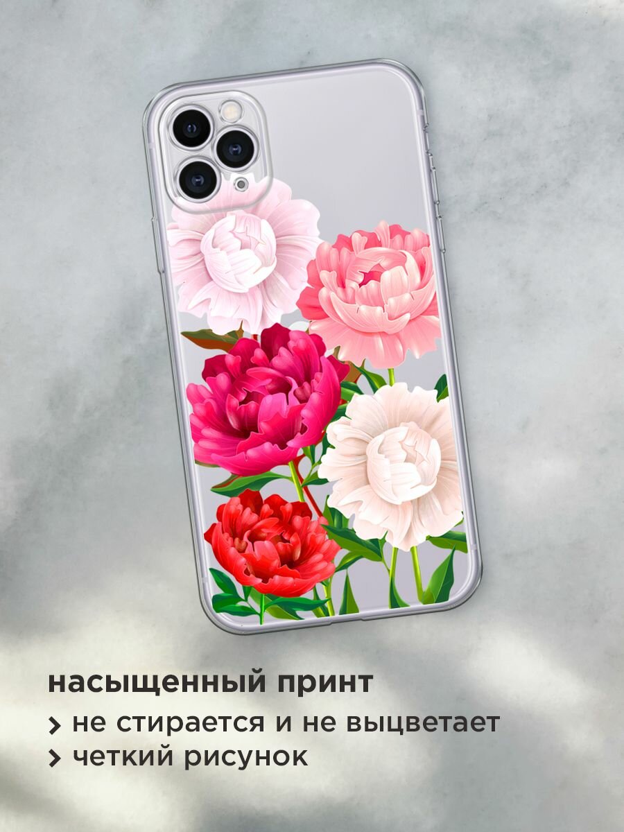 Чехол на Apple iPhone 11 Pro / Айфон 11 Про с принтом "Большие пионы", прозрачный — фото 1