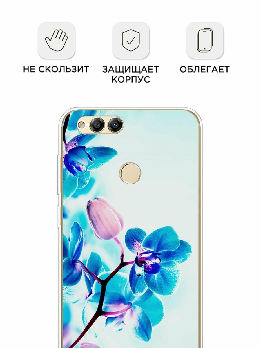 Силиконовый чехол на Honor 7X / Хонор 7Х с принтом "Голубая орхидея" — фото 1