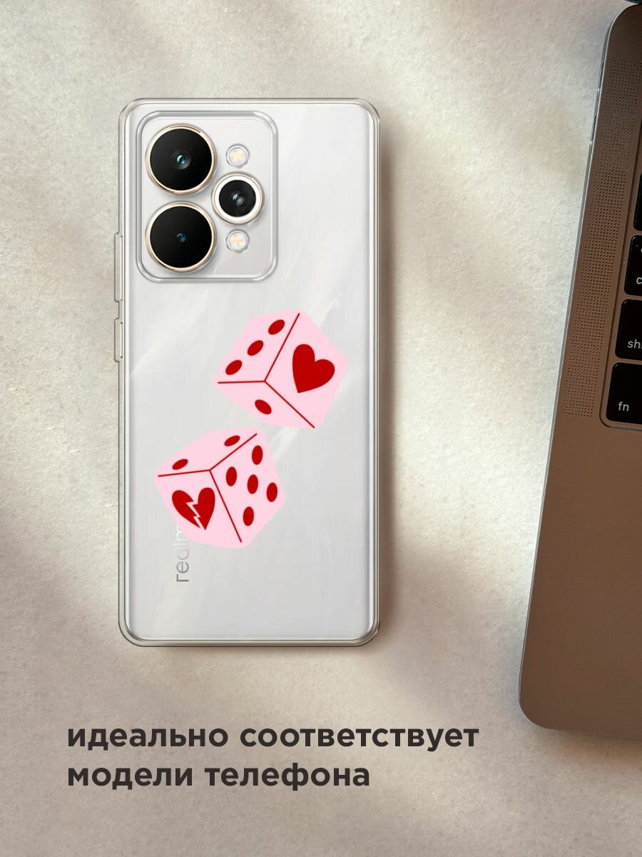 Чехол на Realme 15 Pro / Реалми 15 Про с принтом "Игральные кубики любви - 14 февраля", прозрачный — фото 1