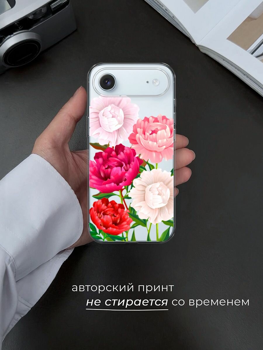 Чехол на Apple iPhone Air / Айфон Айр с принтом "Большие пионы", прозрачный — фото 1