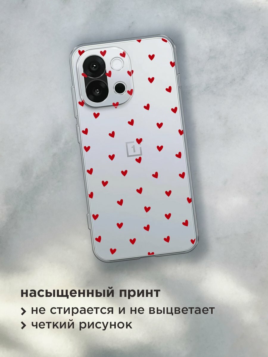 Чехол на OnePlus 13T / Ван Плас 13Т с принтом "Red hearts", прозрачный — фото 1