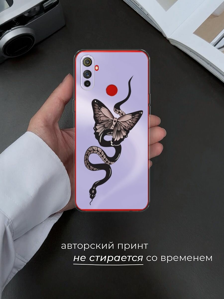 Силиконовый чехол на Realme C3 / Реалми C3 с принтом "Змеебабочка 1" — фото 1