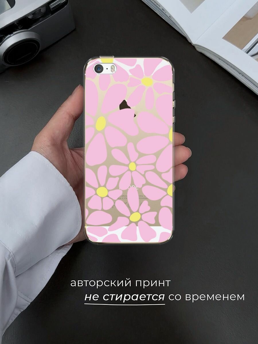 Чехол на Apple iPhone 5/5S/SE / Айфон 5/5S/SE с принтом "Розовые лепестки 2", прозрачный — фото 1