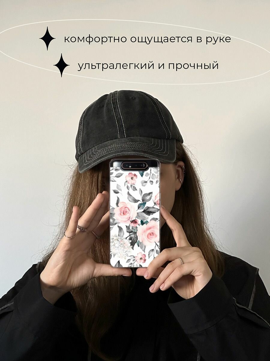 Чехол на Samsung Galaxy A80 / Самсунг Гэлакси A80 с принтом "Розы на белом" — фото 1