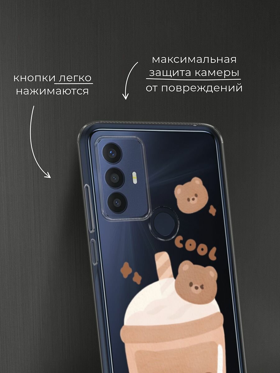 Чехол на TCL 30E/30 SE/305/306 / ТСЛ 30E с принтом "Кофе 2", прозрачный — фото 1