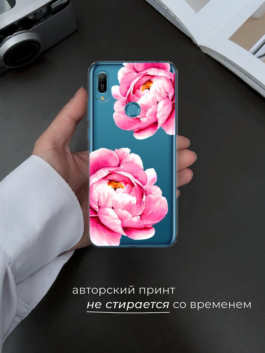 Чехол на Honor 8A/8A Pro/Huawei Y6s/Y6 2019 / Хонор 8А с принтом "Open peonies", прозрачный — фото 1