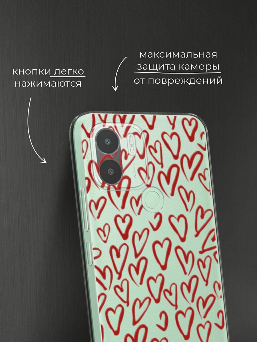 Чехол на Xiaomi Redmi A1+/Redmi A2+/Poco C51/C50 / Редми A1+ с принтом "Легкие бордовые сердечки" — фото 1