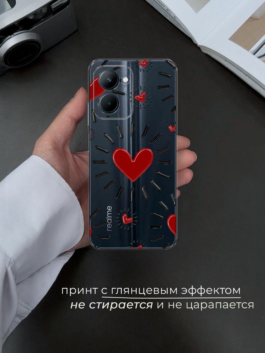 Чехол на Realme C33 / Реалми С33 с принтом "Бордовые сердца паттерн" — фото 1