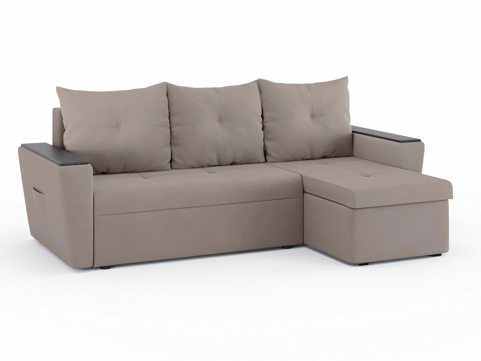 Угловой диван кровать Дубай Майами, трехсекционная еврокнижка, велюр Зара Лайт Браун 05