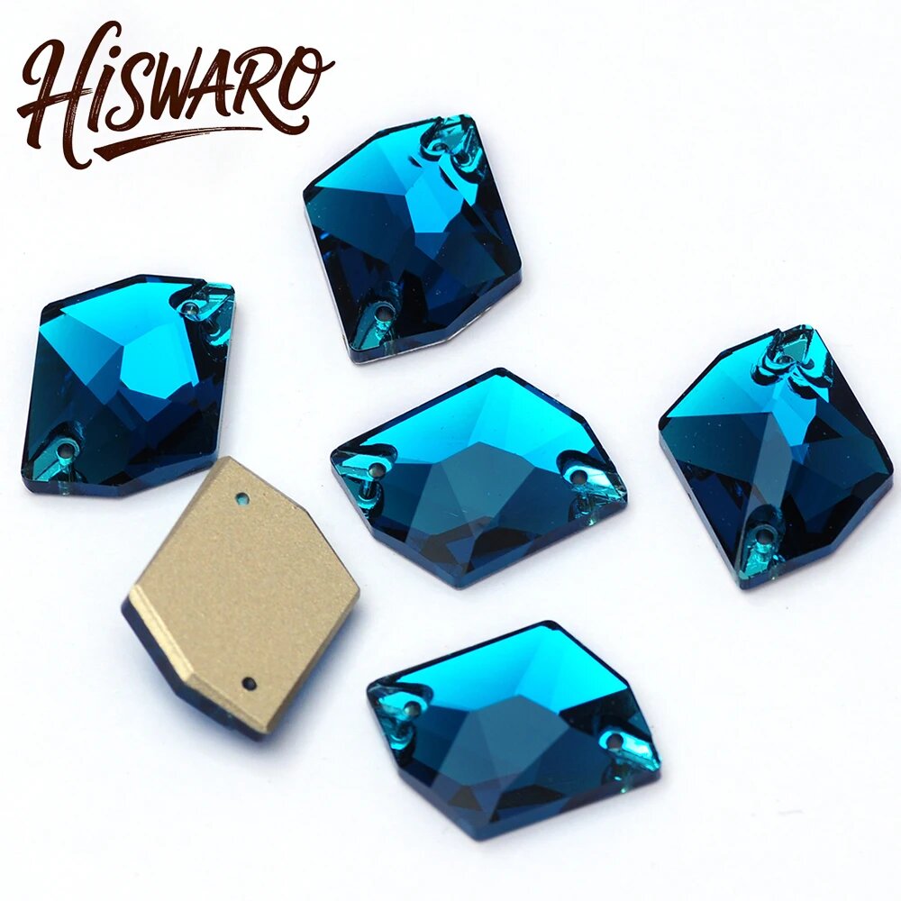 HISWARO Космические блестящие стеклянные камни для шитья 13x17mm (16Pcs), Blue Zircon