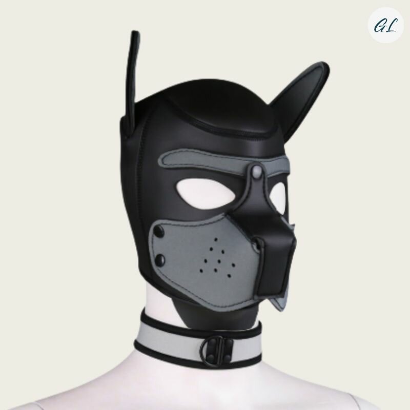 Аксессуары для БДСМ / косплея: Маска для головы взрослой собаки (кожаная) + чехол для шеи