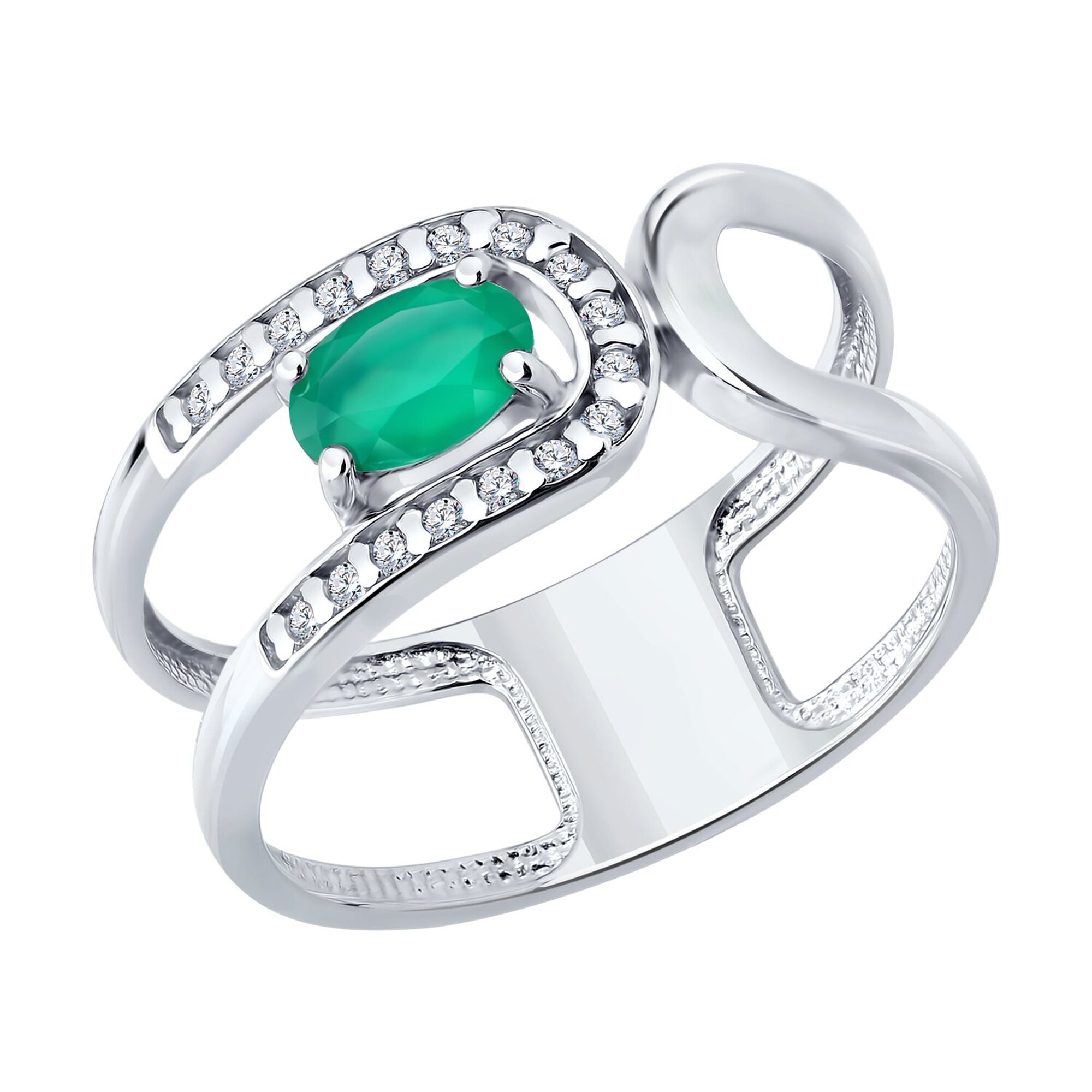 Кольцо, серебро, 925 проба, родирование, фианит, агат