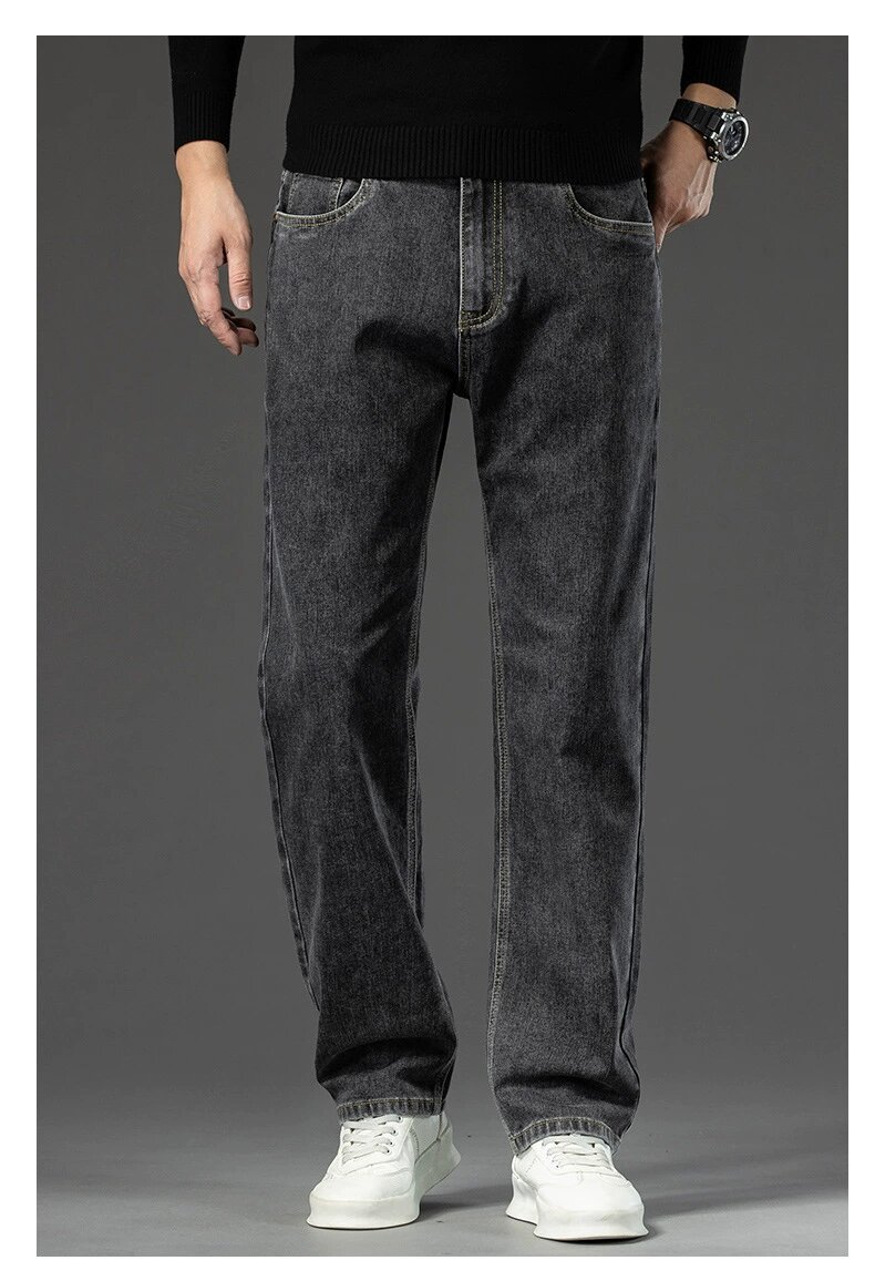Слим тапер джинсы Rong Джинсы мужские осенне-весенние широкие прямой крой для среднего возраста повседневные брюки, Размер_32