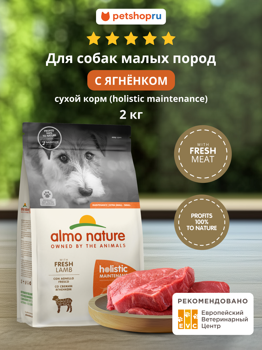 Almo Nature HOLISTIC сухой корм для взрослых собак малых пород со свежим ягненком, Life Maintenance, Small Breed, Fresh Lamb, 2кг