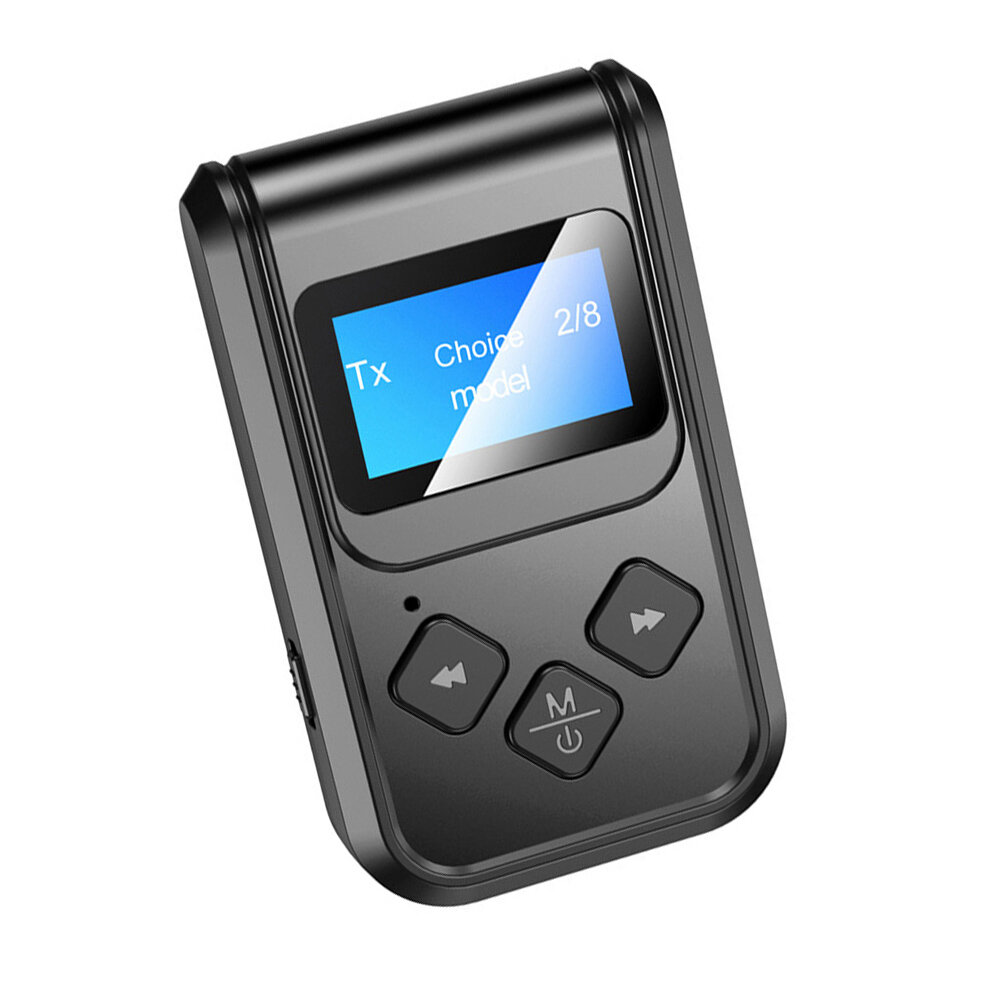 Т15 Bluetooth 5.0 передатчик приемник аудио беспроводной адаптер с LCD-дисплеем 3.5mm AUX с микрофоном для ТВ колонок наушников автомобильной стереосистемы черного цвета