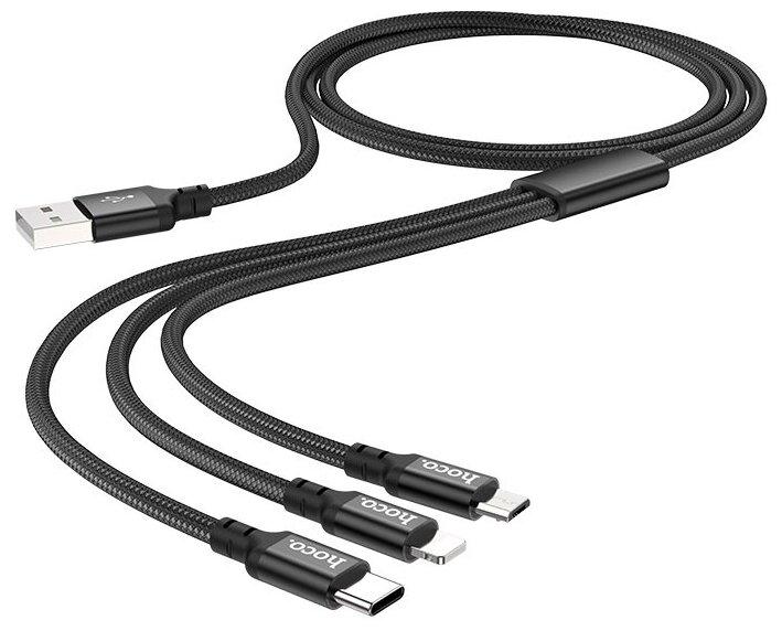 USB кабель Hoco X14 3-in-1 Times speed charging cable Lightning+Micro+Type-C черный