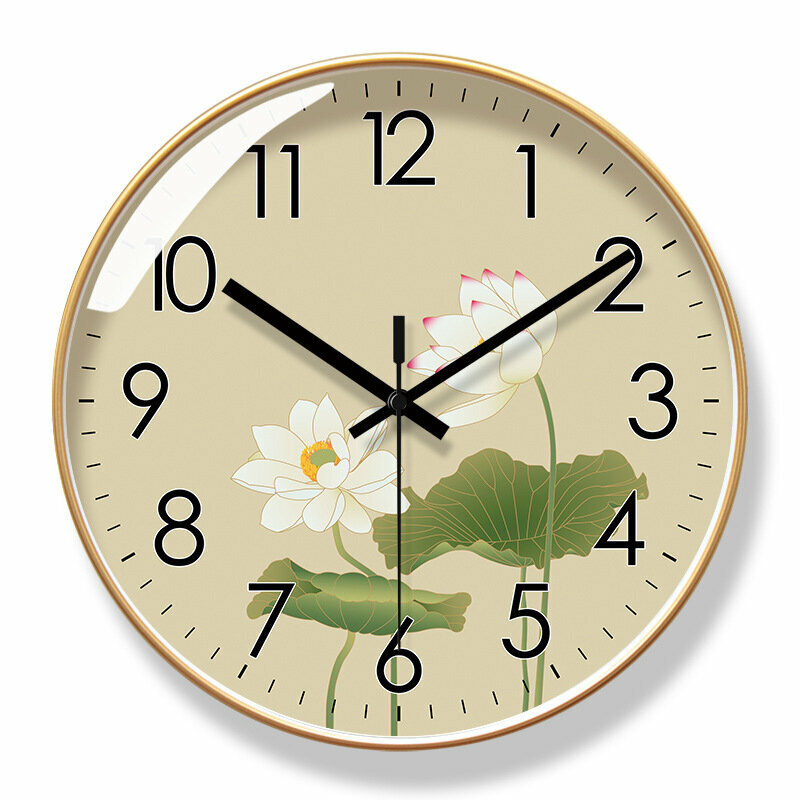 Настенные часы с цветами лотоса 10 дюймов | Бесшумные и не тикающие | Элегантные декоративные часы в китайском стиле для гостиной, спальни или офиса | Кварцевый механизм