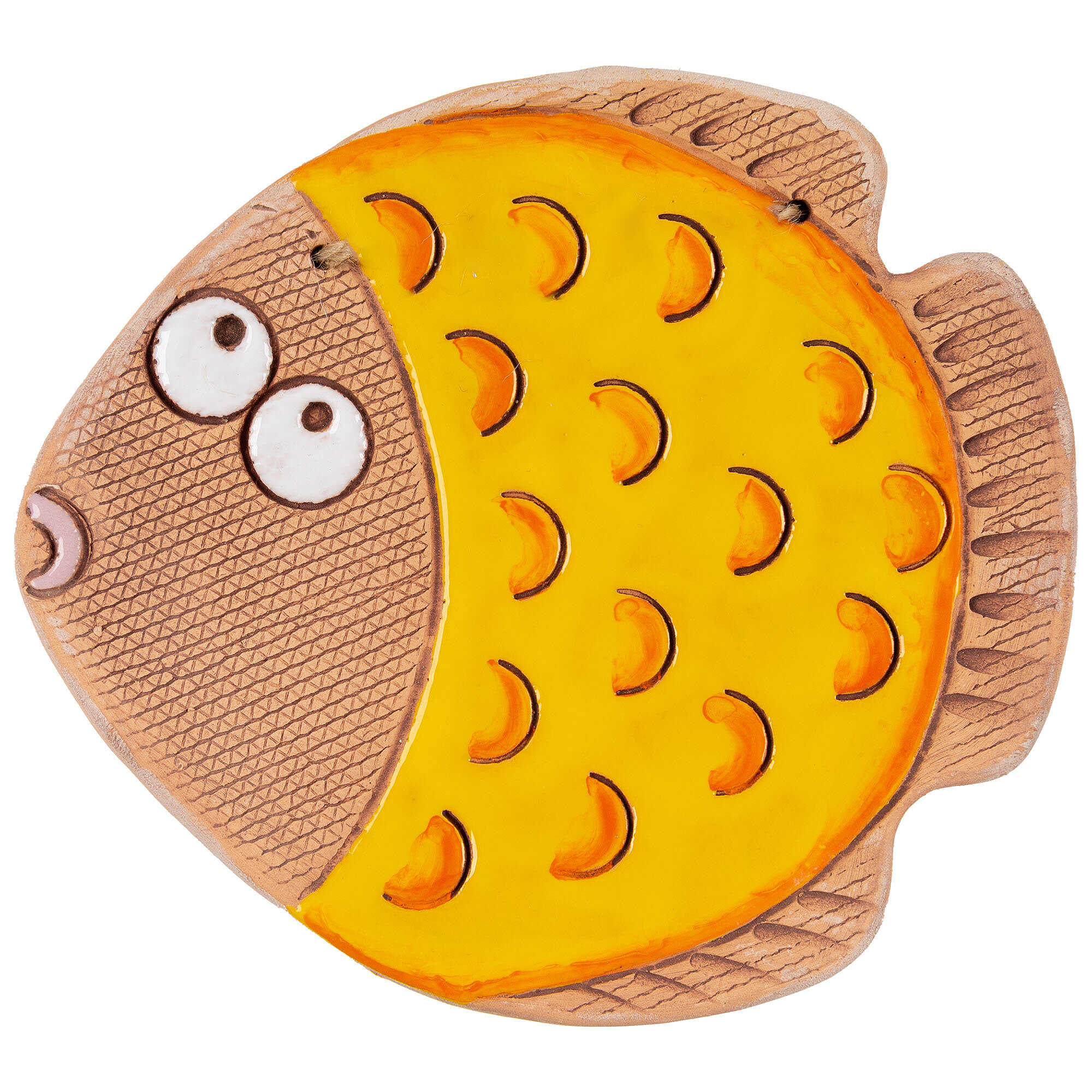 Панно керамическое Рыбка маленькая (желтая) декоративное авторской ручной работы