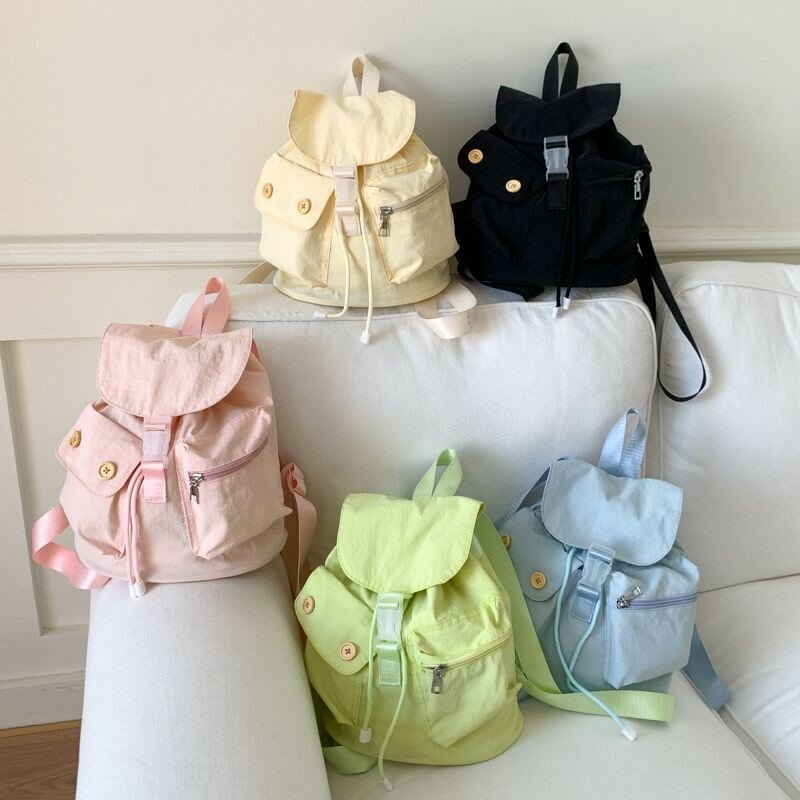 College style nylon student backpack with drawstring closure for daily use — фото 1