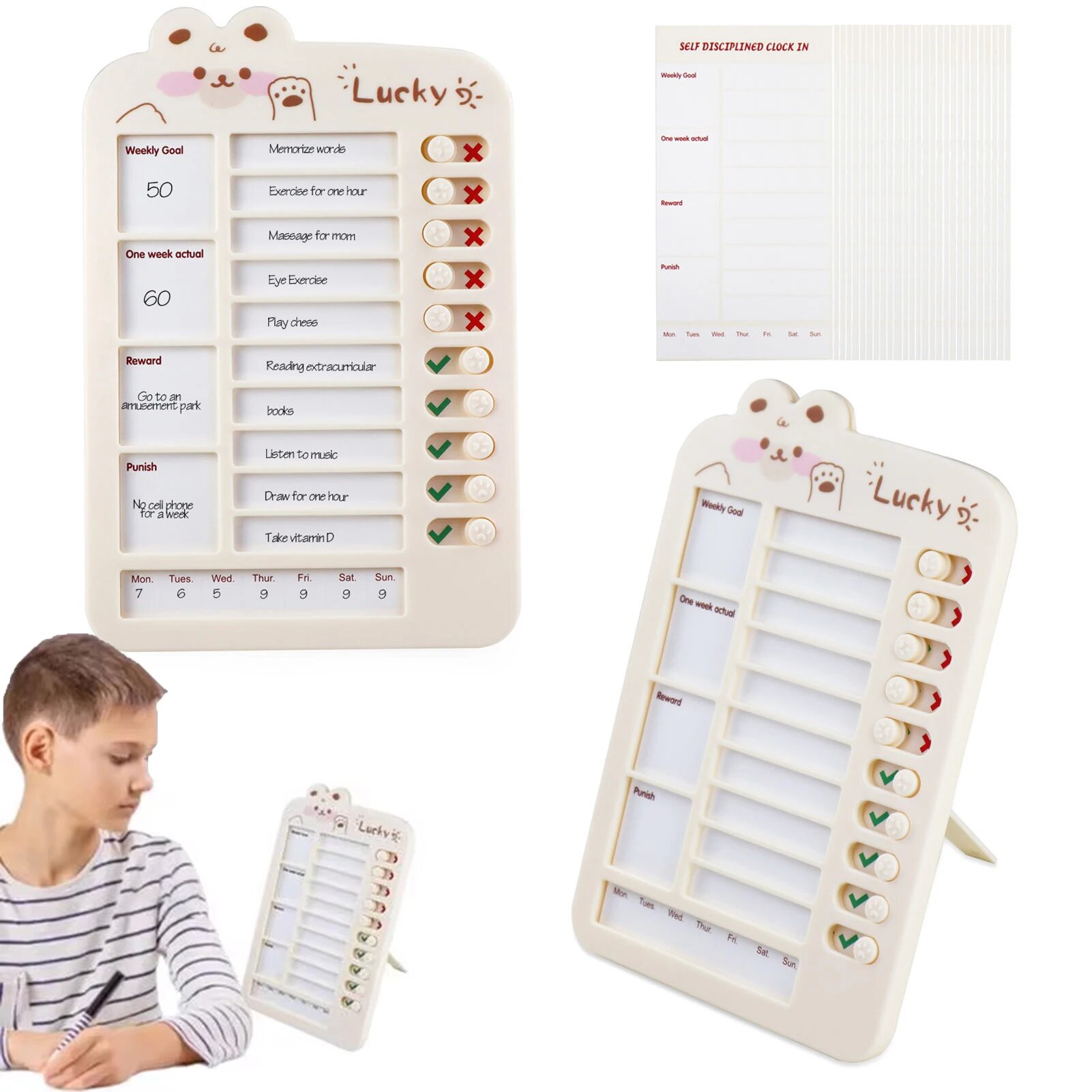 Детская Перфорированная Карта С Милым Медведем, Доска Для Мониторинга Самодисциплины, Праздничный Список Контроля Расписания