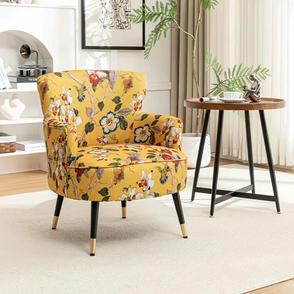 Кресло желтый, одноместное, велюровая обивка, слоновая кость, эргономичное, с подставкой,1 шт, 65х65х70 см