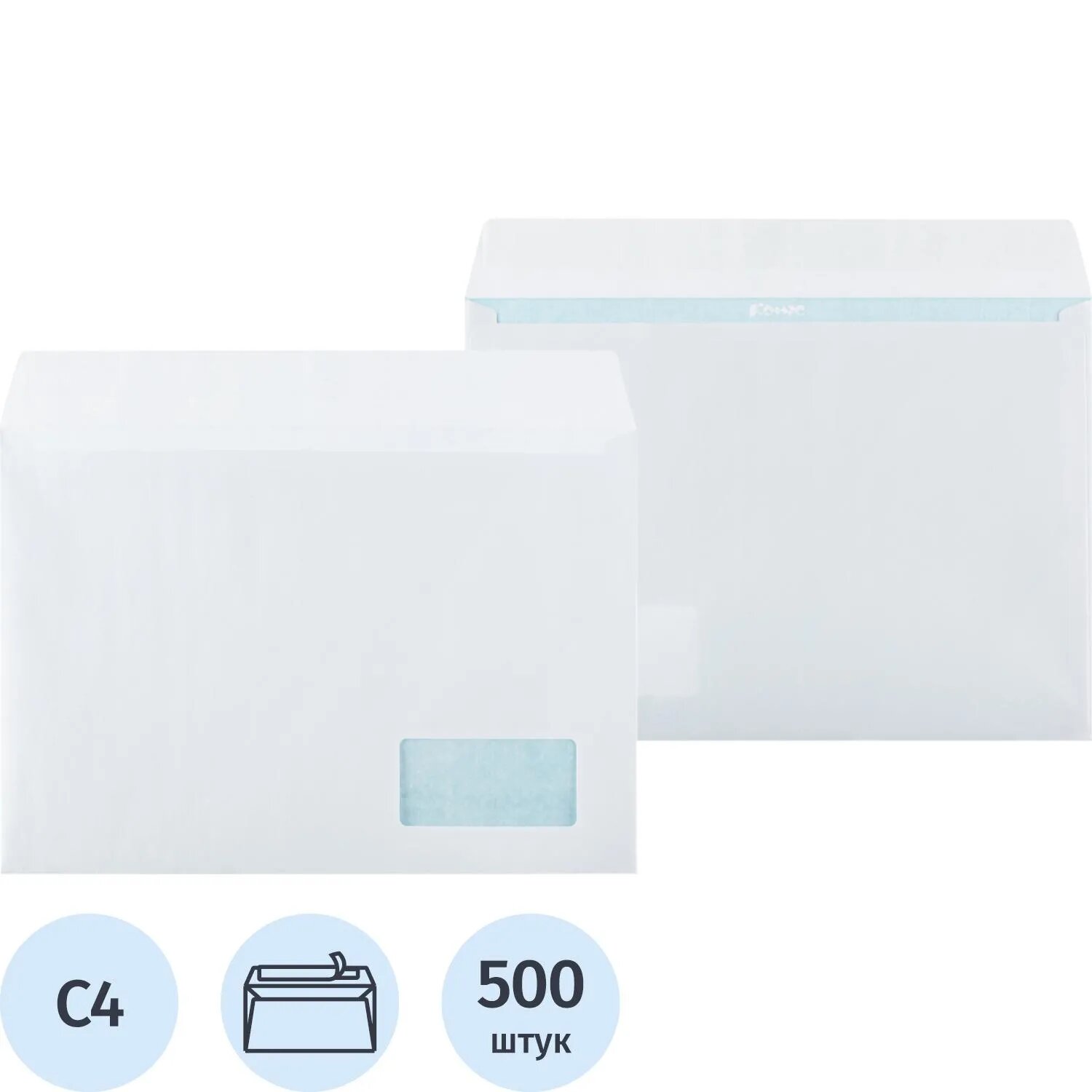 Конверт белый С4 стрип 229х324 90г прав. окно комус 500 шт/уп