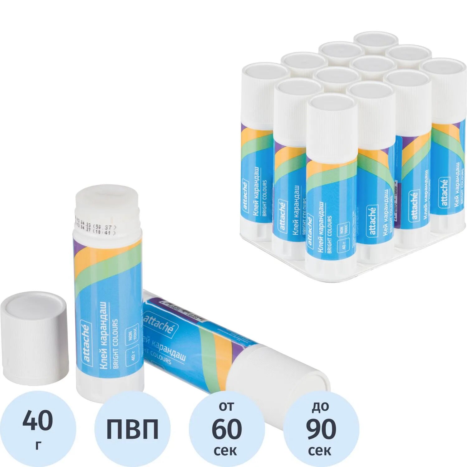 Клей-карандаш 40г Attache Bright colours, Чехия