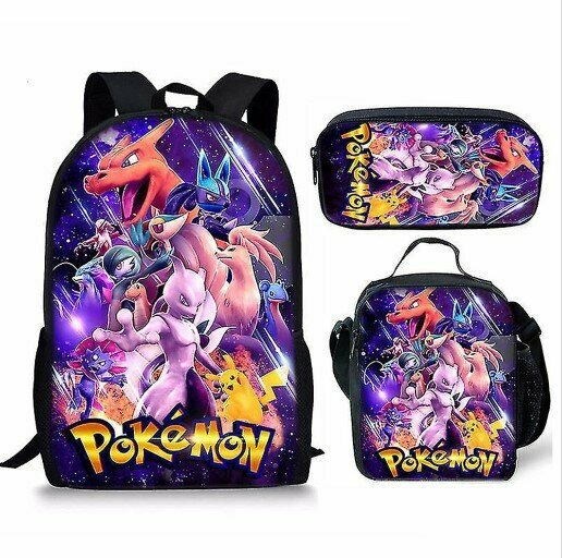 Европейский и американский бестселлер Pokémon, студенческий школьный рюкзак, рюкзак с героями мультфильмов, рюкзак для мальчика, сумка через плечо, пенал, набор из трех предметов, трансграничный