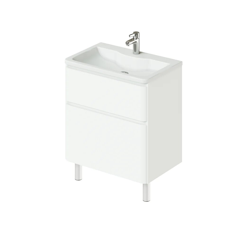 Тумба с раковиной Itana Roberto 70 подвесная, 69, 6 см, белая, из МДФ, с ящиками, раковина для ванной из камня, прямоугольная