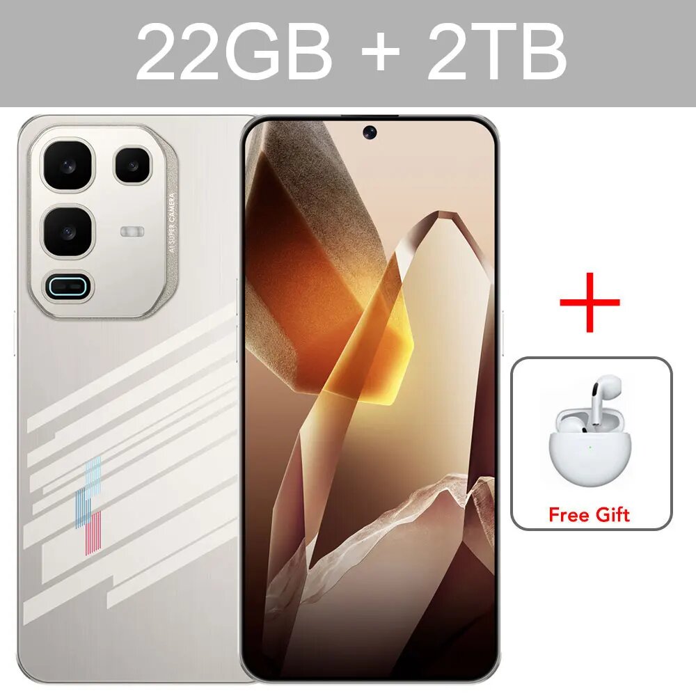 Горячая новинка 14T Pro 7.3HD 2025 горячая глобальная версия Оригинальная смарт-двойная карта Аккумулятор 7800 мАч Android Функция распознавания лиц Серебряный, 22ГБ, 2ТБ, Silver 22GB 2TB EJ