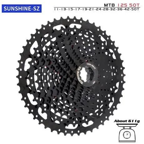 Кассета для горного велосипеда SUNSHINE 12 скоростей 11-50T, совместимая с Shimano, Все черное