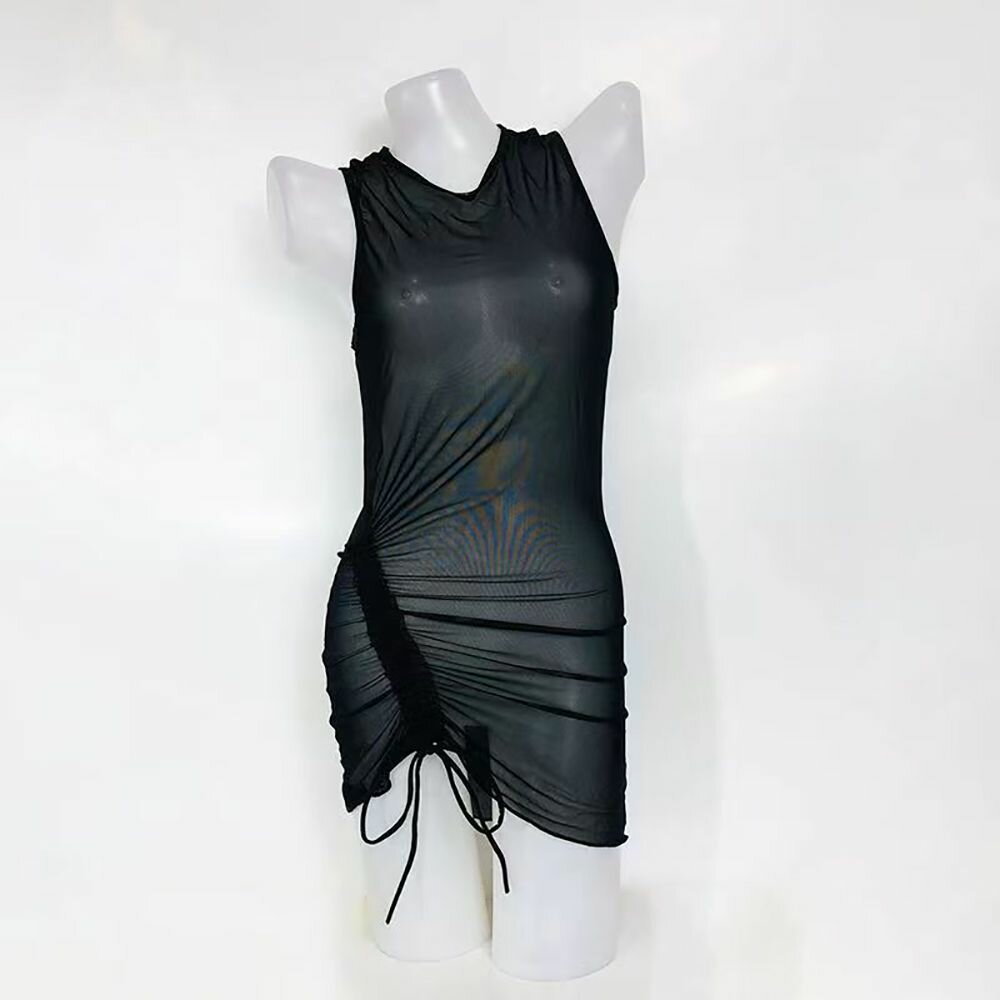 Женское эротическое платье "Прозрачная юбка", черное, шнуровка Эротическая одежда Сексуальная большая ночная рубашка