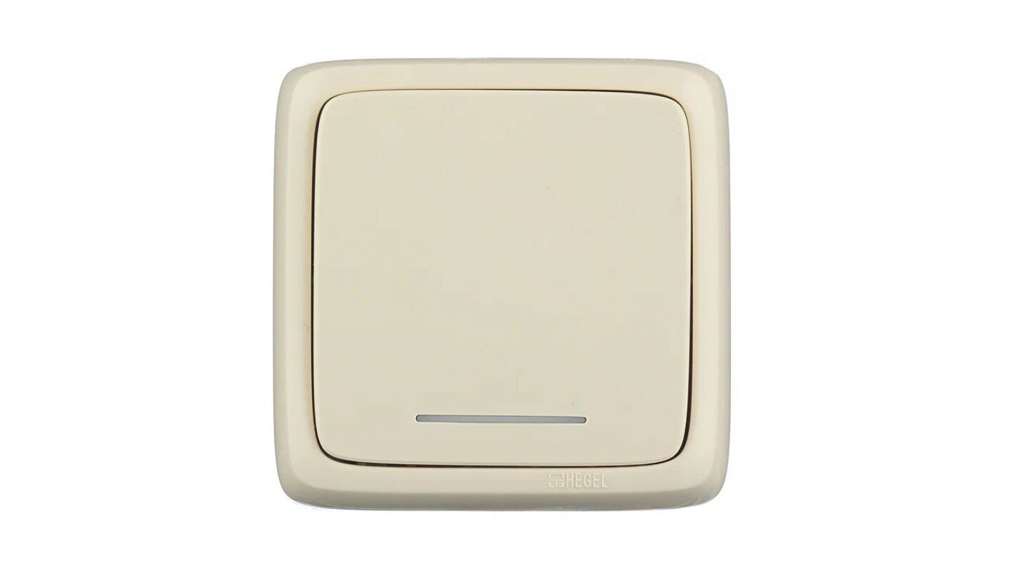 Выключатель Hegel Alfa одноклавишный накладной слоновая кость с подсветкой (ВА10-114-01)