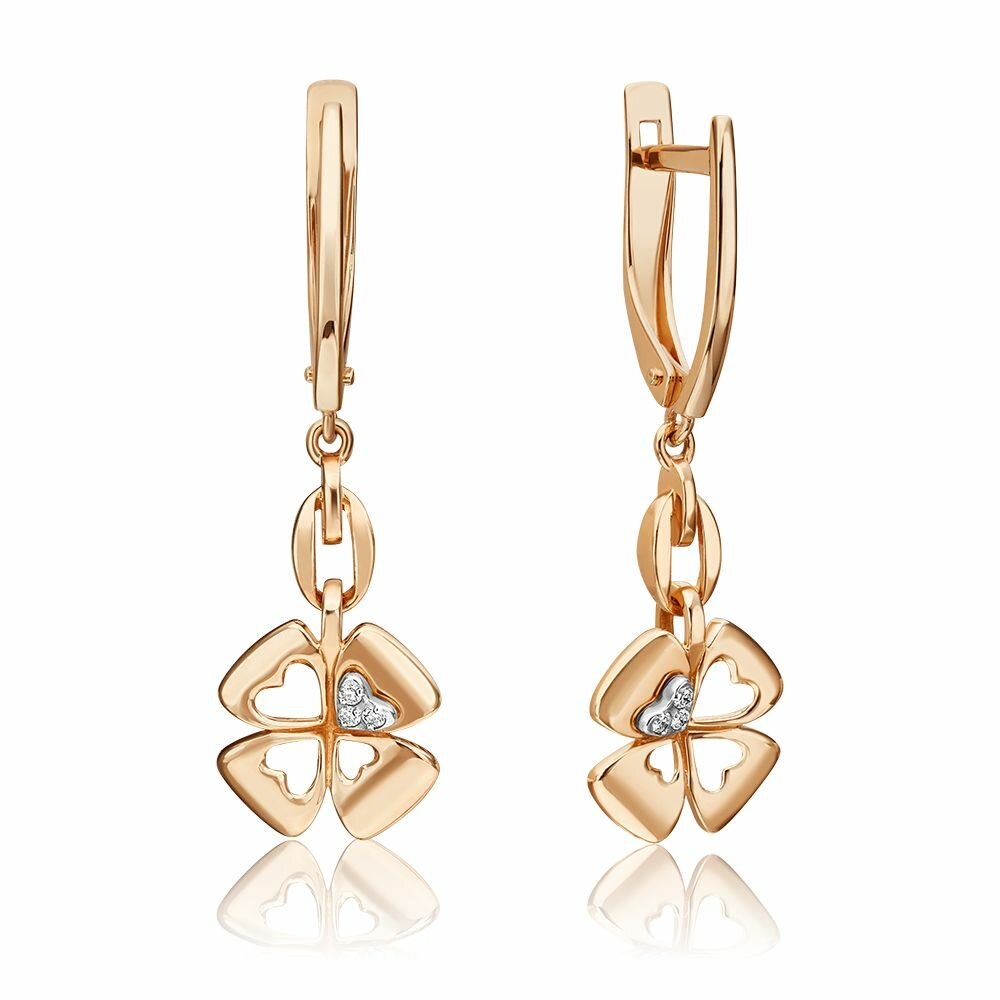 Серьги, комбинированное золото, 585 проба, родирование, бриллиант