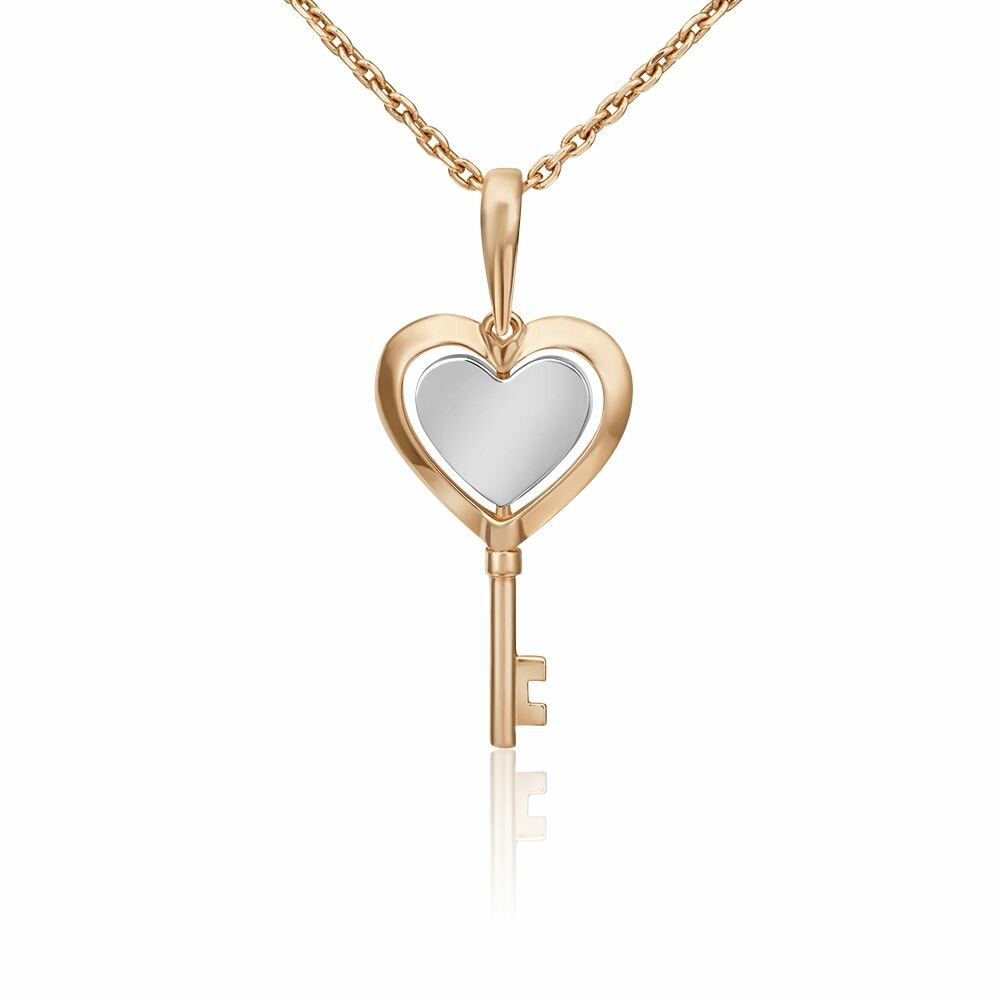 Подвеска, комбинированное золото, 585 проба, родирование, фианит