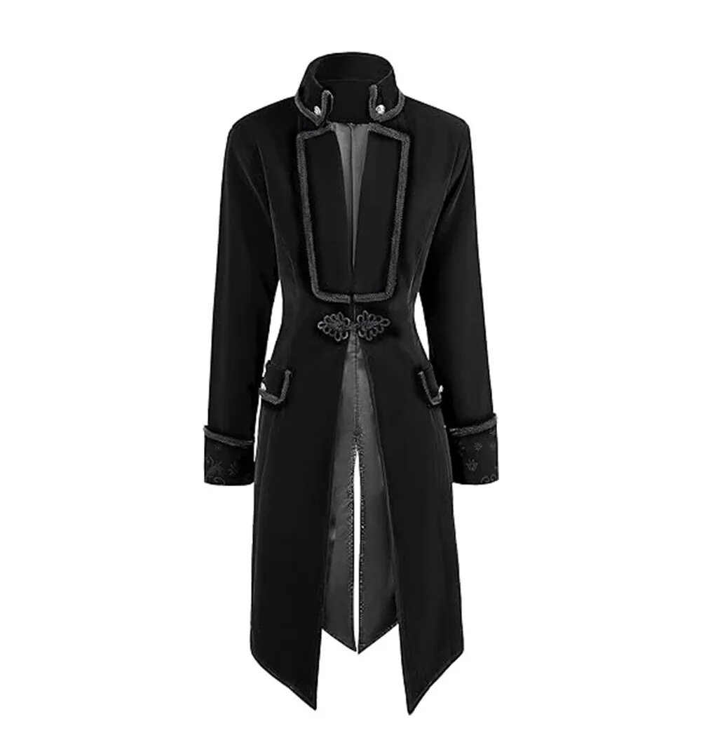 Мужской бархатный стимпанк костюм фрак Черный, M, черный