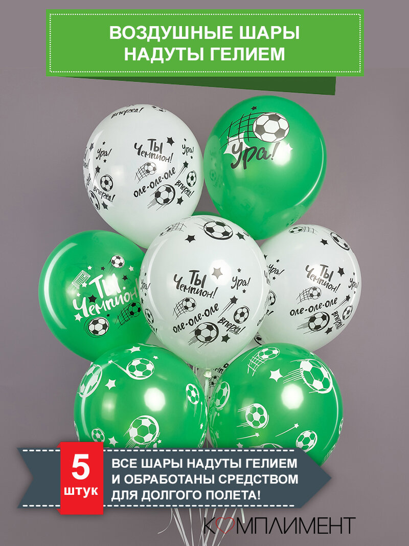 Воздушные шары с гелием на День Рождения, Ты Чемпион! (футбол), набор 5 шт