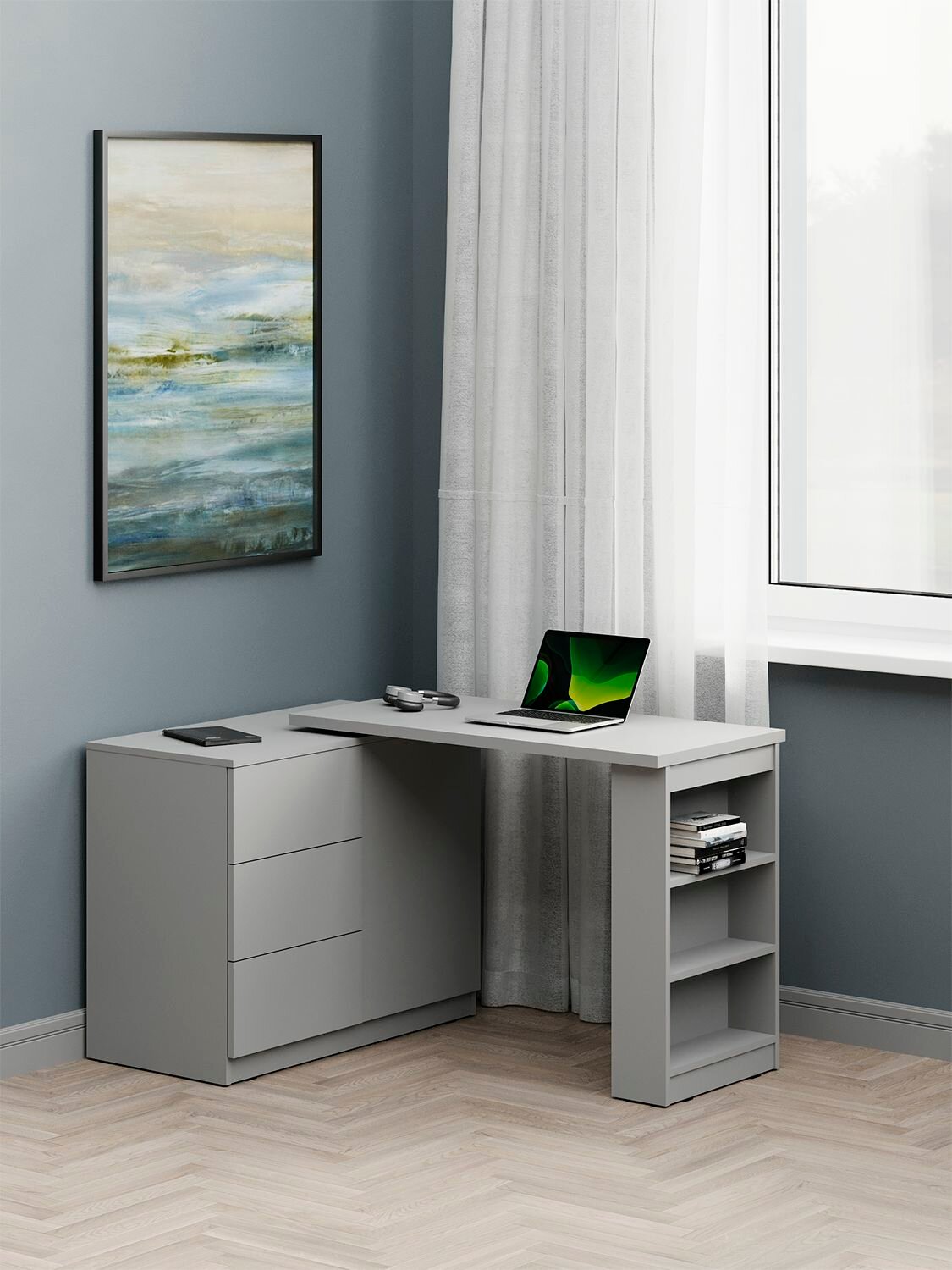 Стол угловой письменный трансформер 105х50х77 см, Вулканический серый. Столешница 25 мм.