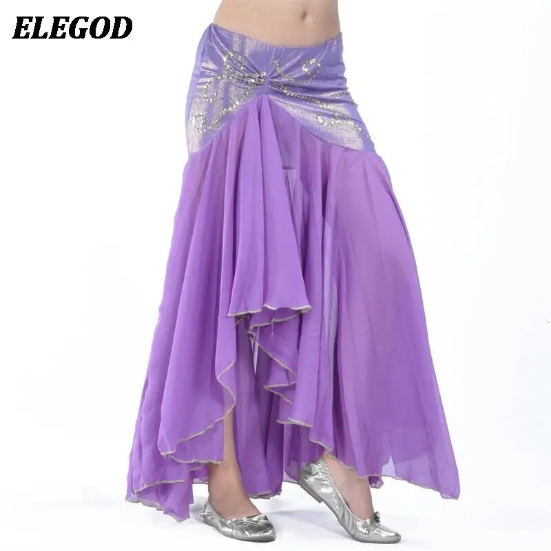 Женская юбка для танца живота, шифон, длинная Purple silver
