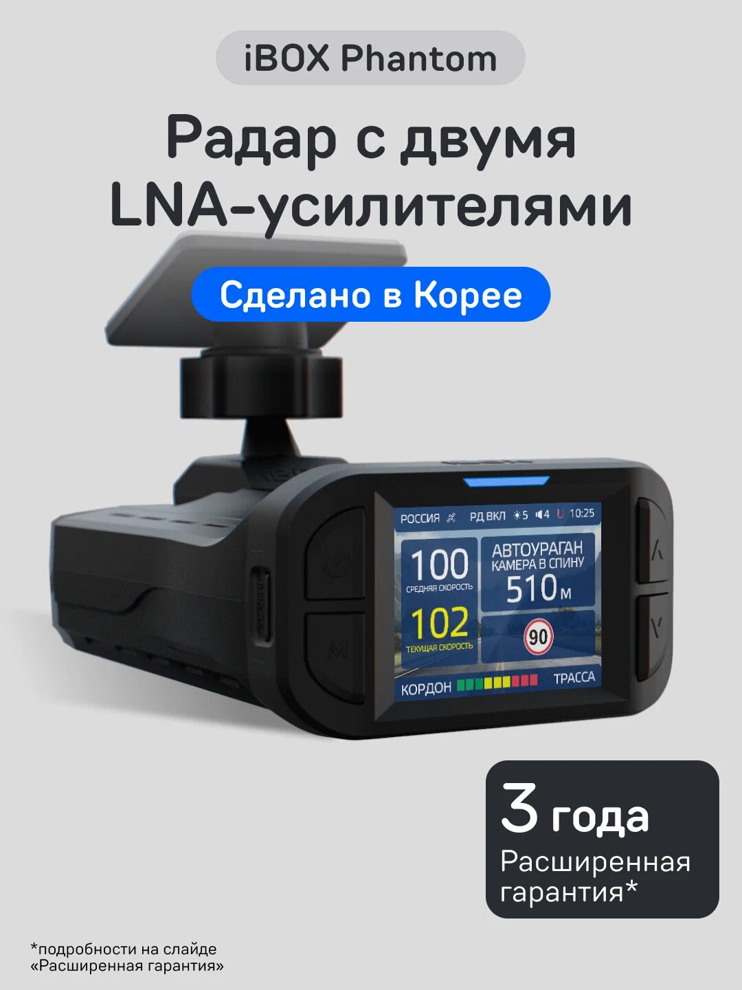 Радар-детектор iBOX Phantom с двумя LNA-усилителями, сигнатурный