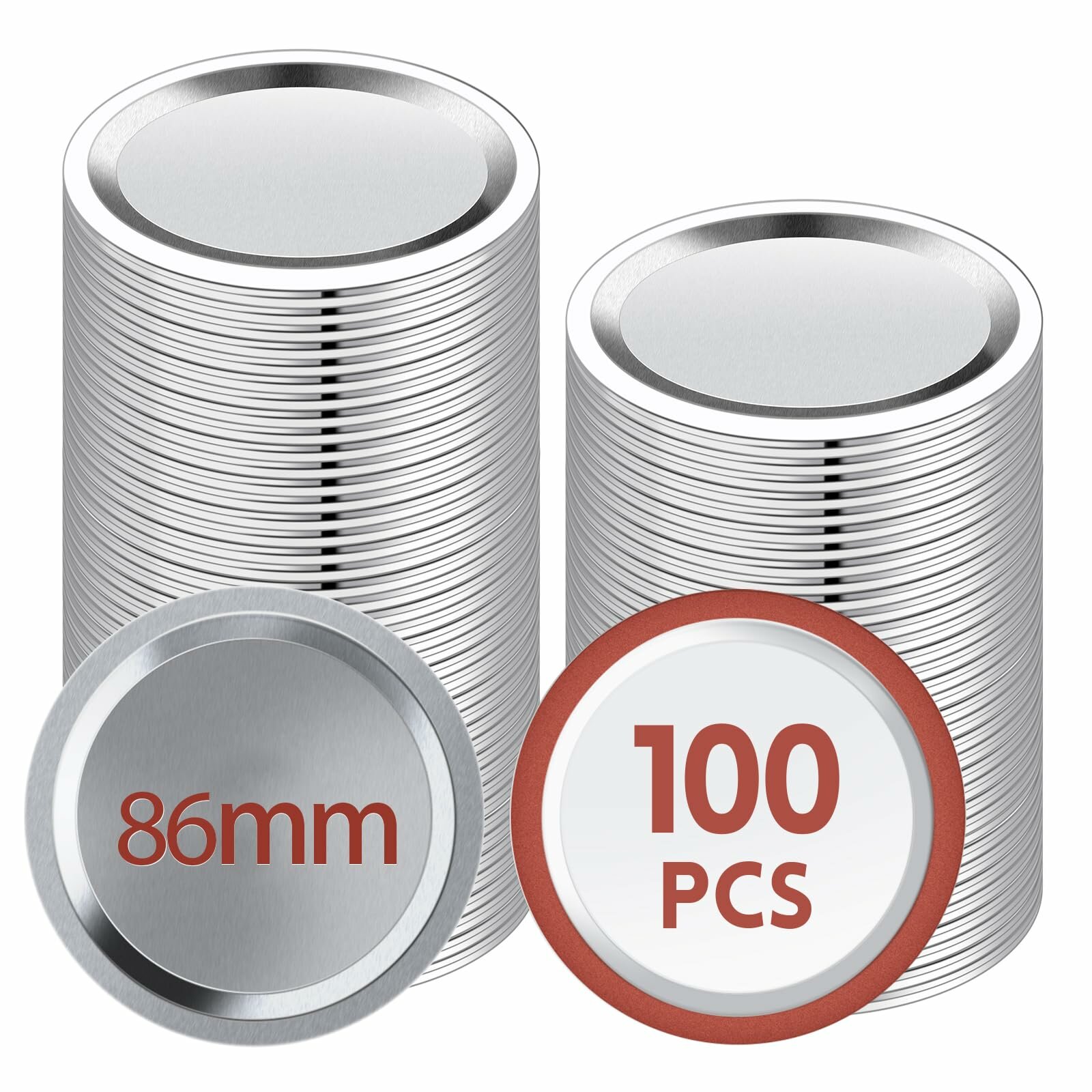 100 штук крышек для банок диаметром 86мм, серебристые, упаковка 100 штук, размеры 8.6x8.6x0.16см, из жести, для широкогорлых стеклянных банок, герметичные, без BPA, безопасные для пищи, подходят для морозильника, микроволновки и посудомоечной машины